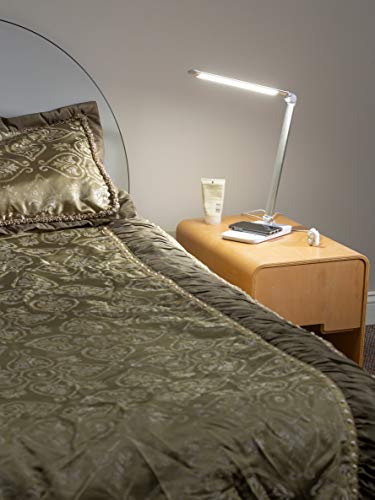 Safco Products 1009SL, Pivoting Neck, Built-in Wireless, USB Port Vamp LED Lamp with Charging Pad, Silver, 16" D x 5" W x 16.75" H