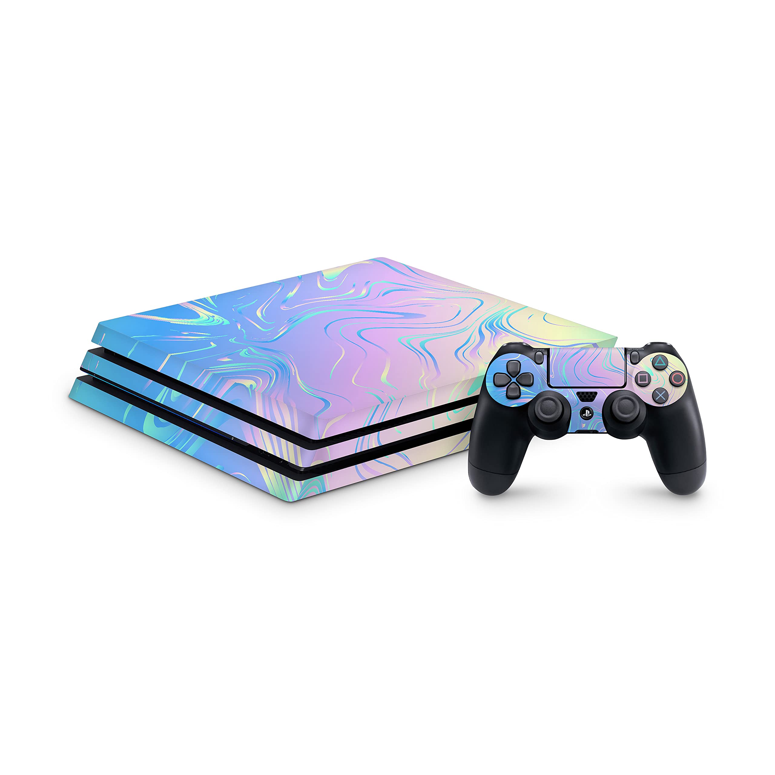 Compatible with PS4 Pro Skin for Console and Controllers by ZOOMHITSKINS, Pink Blue Pastel Magic Unicorn Water Flow, Durable, Made in The USA