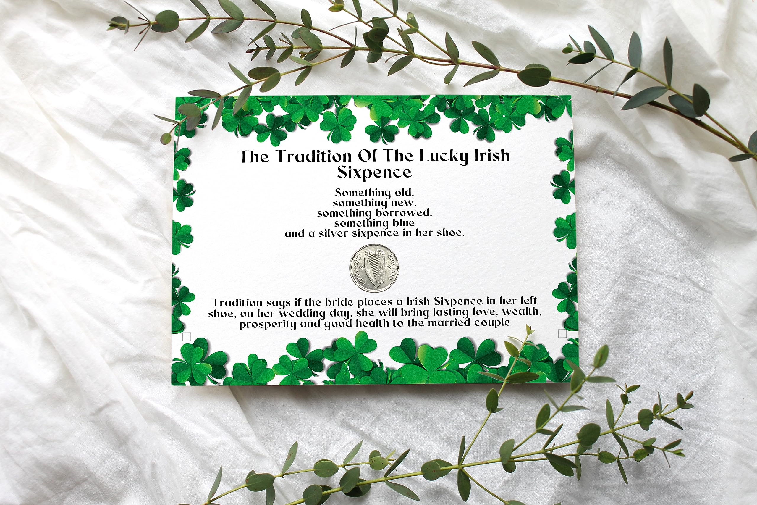 Bride's Sixpence Irish Coin and Card | Sixpence Tradition | Something Old, Something New, Something Borrowed, Something Blue, And A Sixpence For Her Shoe - Gifts For Bride To Be