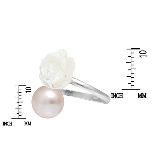 AeraVida Charming White Rose Wrap Cultured Freshwater Pink Pearl .925 Sterling Silver Ring | Cute Wedding Rings For Women | Gift for Daughter | Sterling Silver Rings (8)