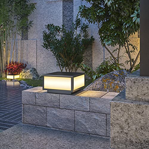 AILICIN Pillar Lamp Post Light, Tempered Glass Shade,Fence Deck Cap Light Lantern Column Lamp for Flat Surface Patio Garden Decoration with IP55 Waterproof E26 LED Bulb (Electric Powered)
