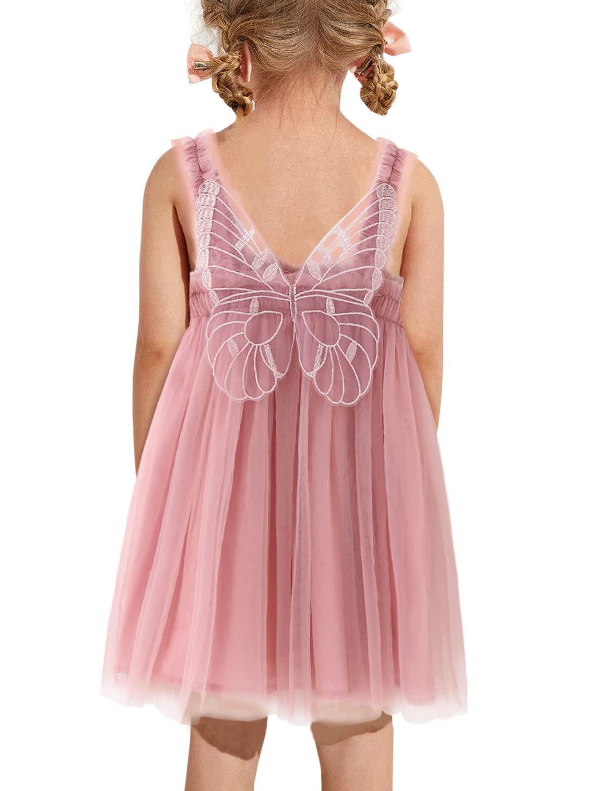Baby Girls Layered Butterfly Tulle Tutu Dresses Toddler Cotton Tutu Sleeveless Princess Dress(Dark Pink, 5 Years)