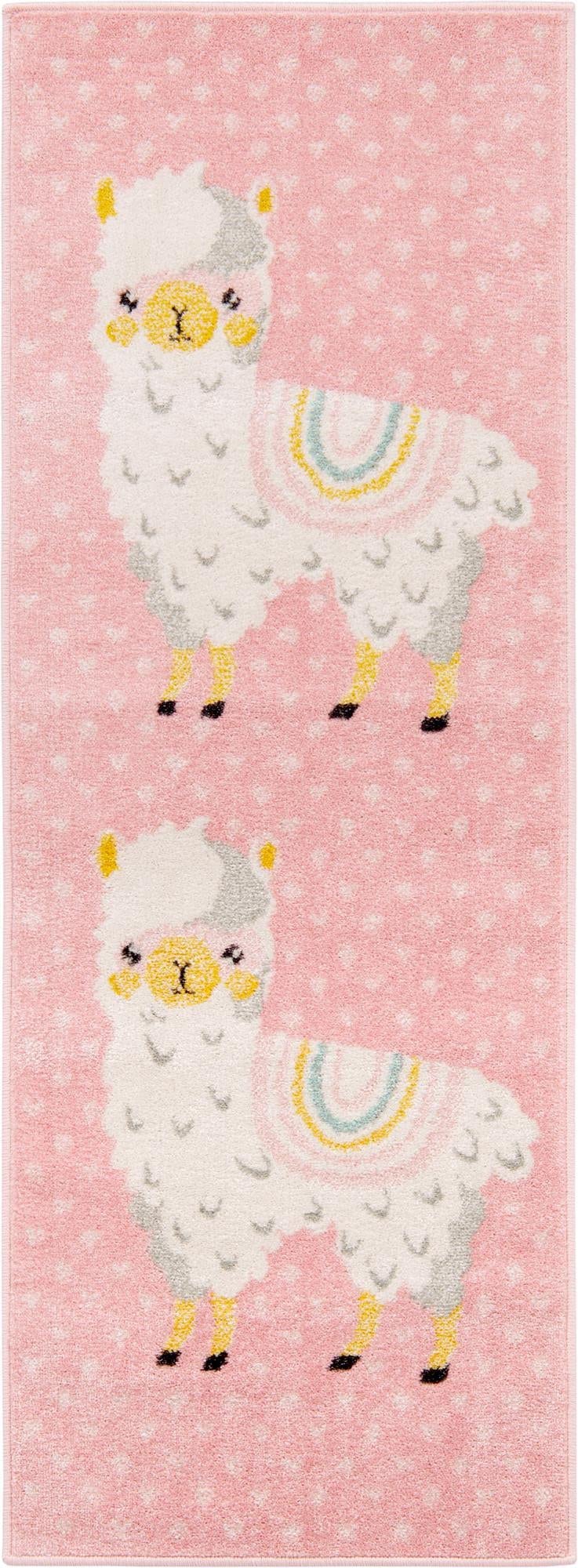 Unique Loom Whimsy Kids Collection Area Rug - Llama (Runner 2' 2" x 6' 0", Pink/ Light Blue)