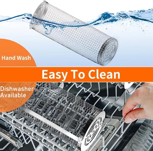 Grill Basket 2 PCS Rolling Grilling Baskets for Outdoor Grilling,Bbq Grill Grilling Basket Cylinder.Barbeque Stainless Steel Accessories for Fish, Shrimp, Meat, Vegetables, Fries (11.8 inch*2)