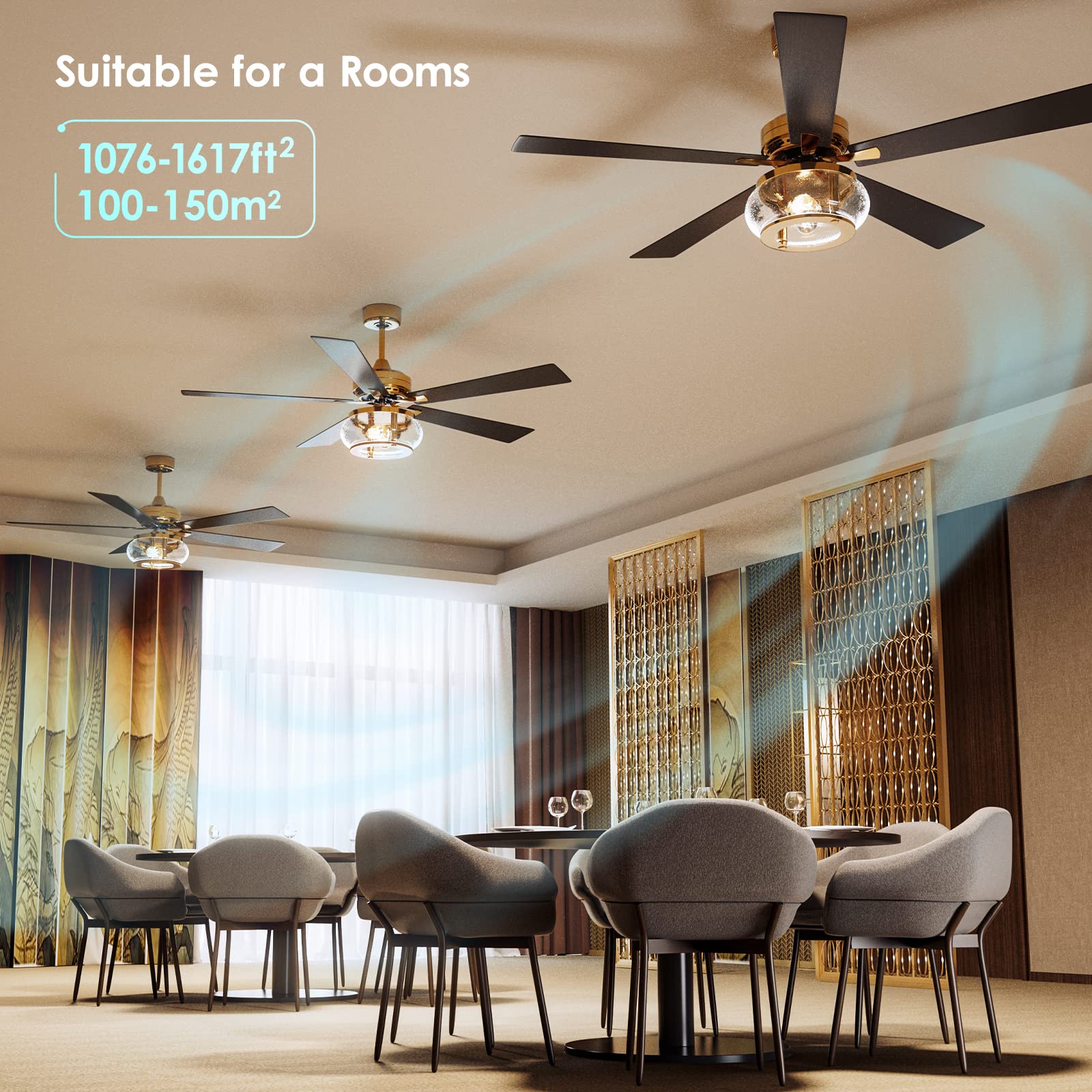 ADIUIVE Ceiling Fan with Lights, 60 Inch, 5-Blade, Low Profile, Brass Finish, Black & Golden, Farmhouse Style, Indoor Outdoor, Remote Control, LED Light, Ceiling Mount