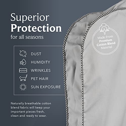 Tuva Inc. Breathable Cotton Extra Long Fur Coat/Gown/Robe Bag, Grey with Houndstooth Trimming, with 4 Inch Gusset (45 Inches)