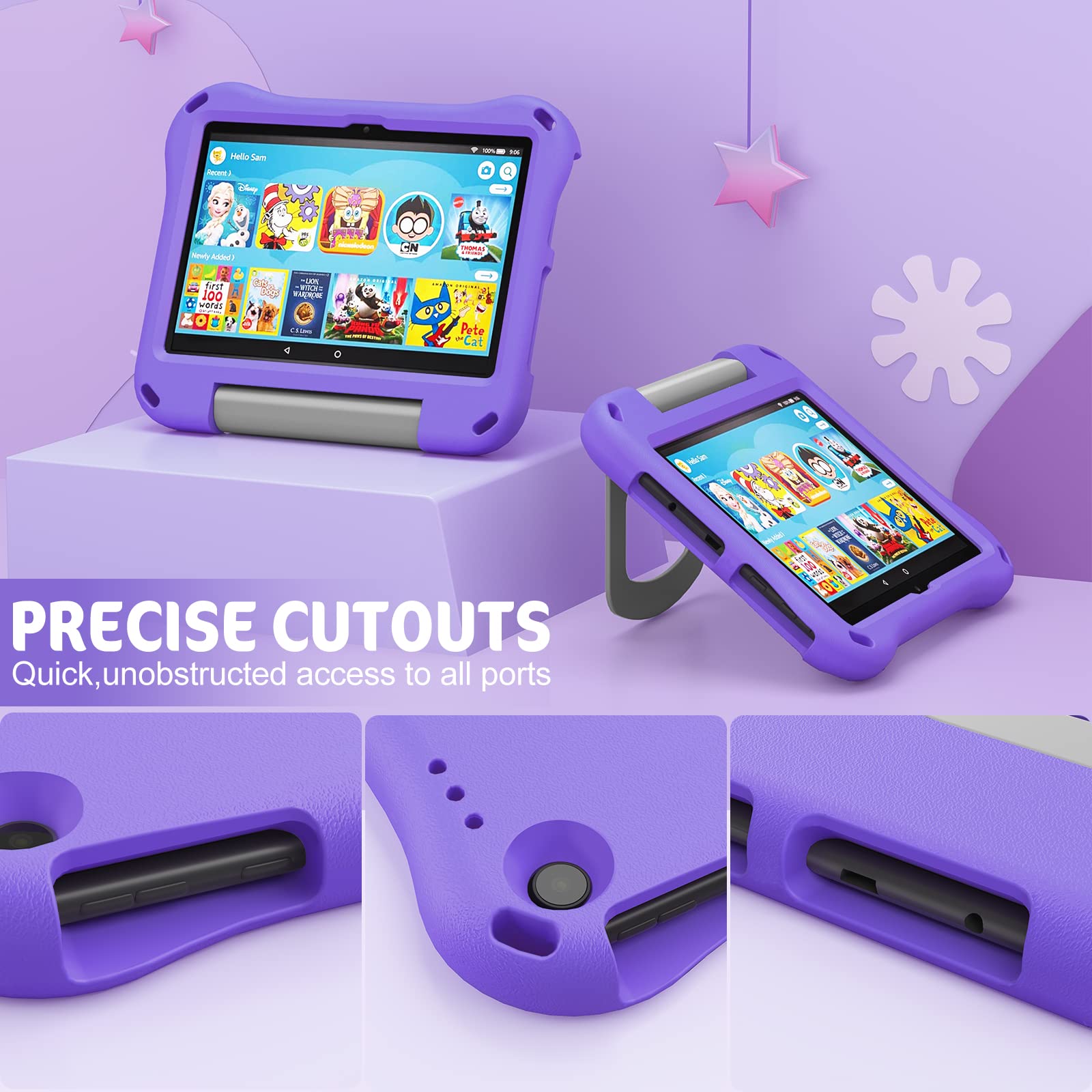8 inch Tablet case,Tablet Case Fits 8 & 8 Plus Tablet (for 12th/10th Generation, 2022/2020 Release),Auorld Light Weight Anti Slip Shockproof Kids Friendly Case Cover with Bracket,Purple