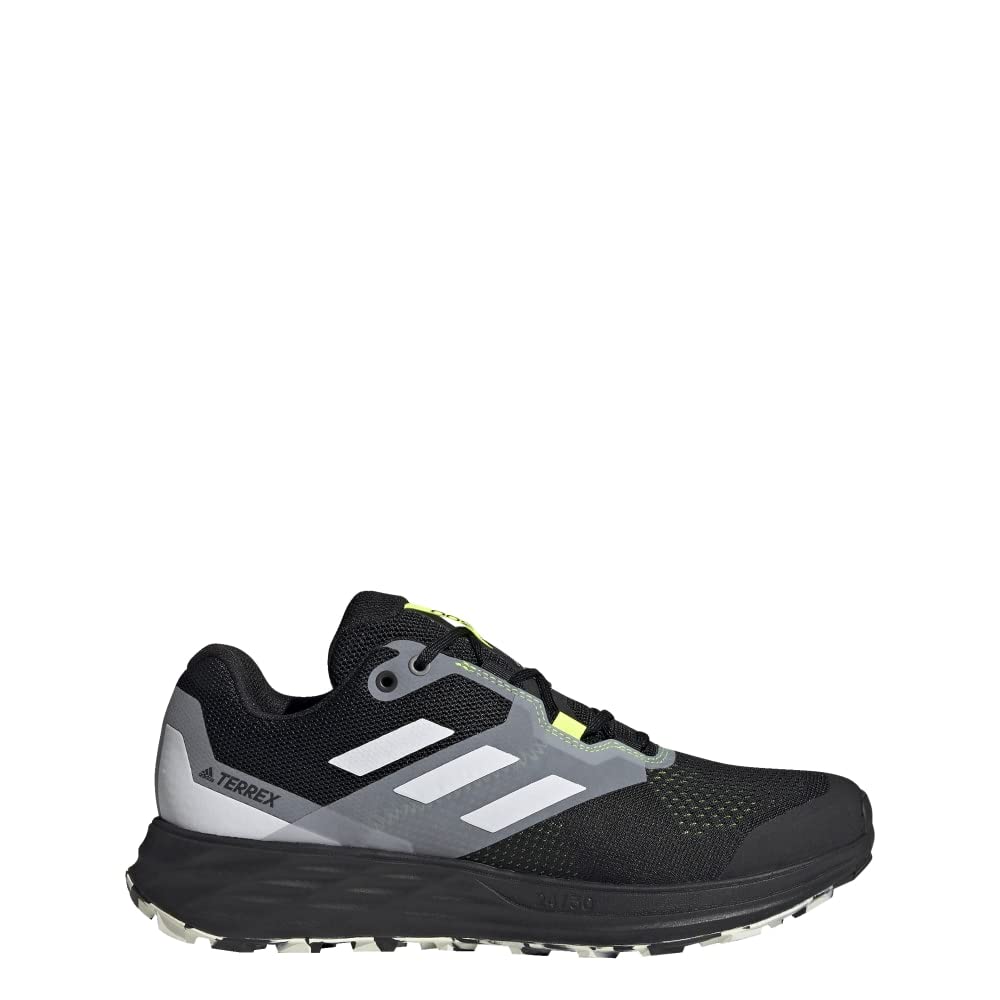 adidas Men's Terrex Two Flow Trail Running Shoe, Core Black/Crystal White/Solar Yellow, 8.5