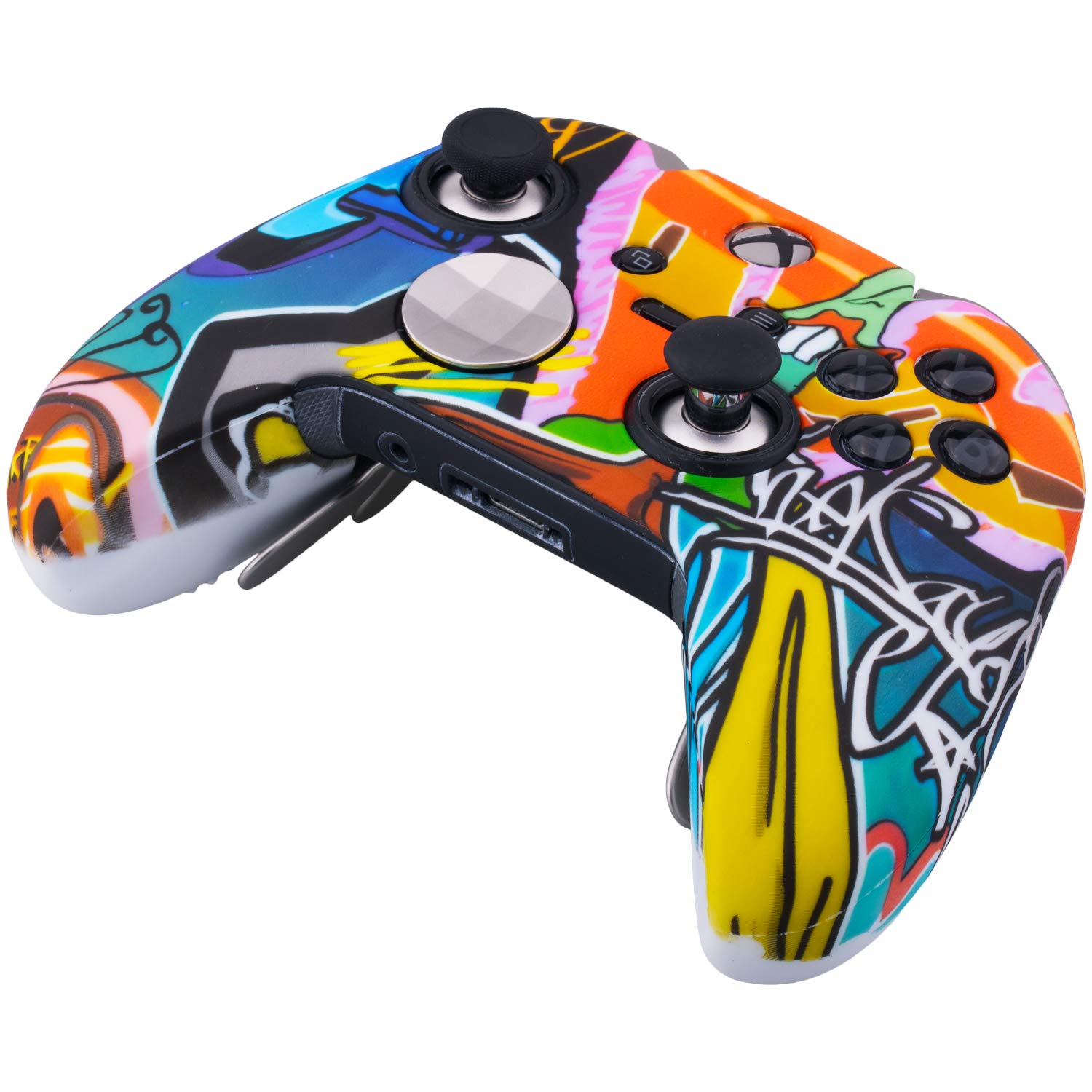9CDeer 1 x Protective Customize Transfer Print Silicone Cover Skin Cartoon Paints + 6 Thumb Grips Analog Caps for Xbox Elite Wireless Controller Compatible with Official Stereo Headset Adapter