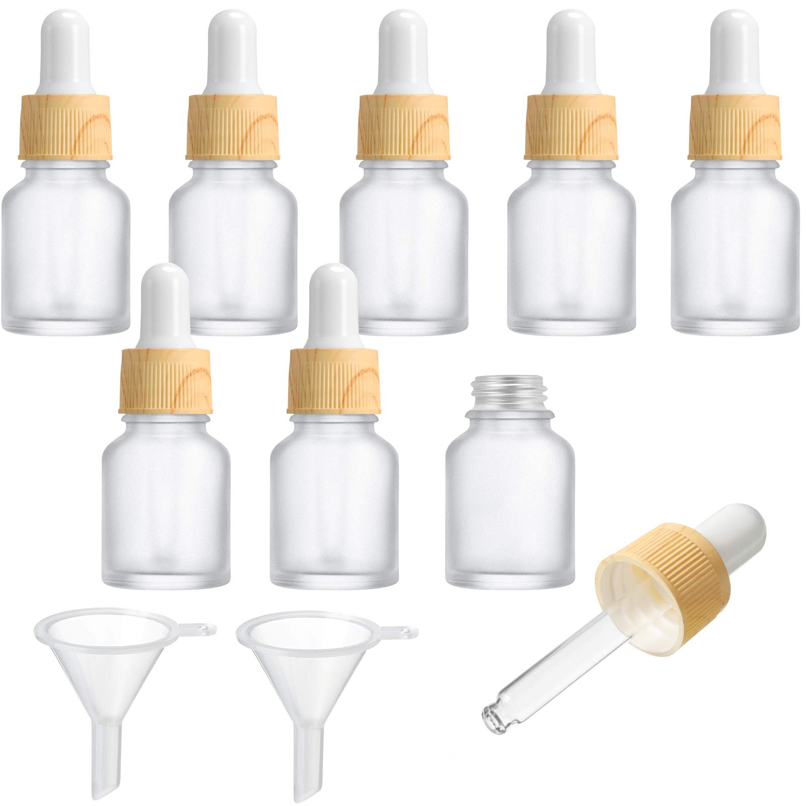 8 Pieces Frosted Glass Dropper Bottles Essential Oil Bottles with Eye Dropper and Bamboo Lids Perfume Sample Bottles Essence Liquid Cosmetic Containers and 2 Pieces Funnel (5 ml/ 0.2 oz)