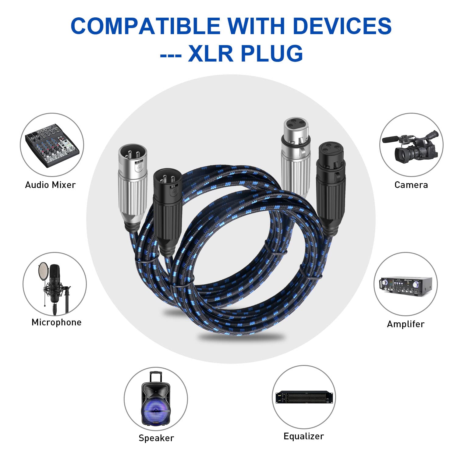 DREMAKE Professional Audio Mic AMP Cable Cords - XLR 3 Pin Male to XLR 3 Pin Female Braided Cables - 20' Balanced Snake Patch Cord for Powered Speakers, Live Sound & Performance, Mixers - 2 Pack