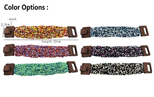 Coiris Wooden Buckle Clasp Elastic Stretch Multi Layers Seed Beads Wide Wrap Bracelet for Women (BR1167-white)