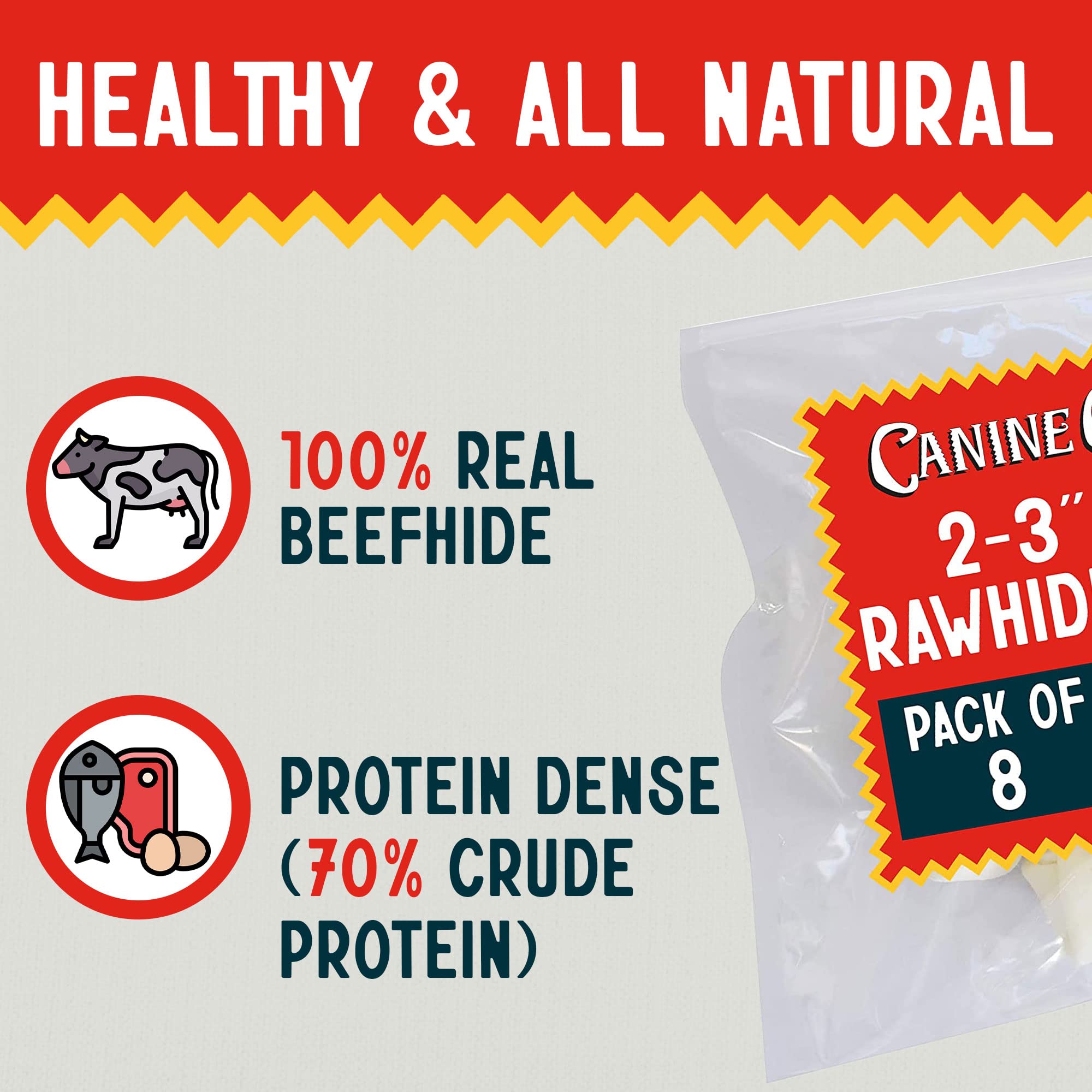 Canine Chews 2-3" Mini Knotted Rawhide Dog Bones for Small Dogs Natural Dog Treat Chew (8 Pack)