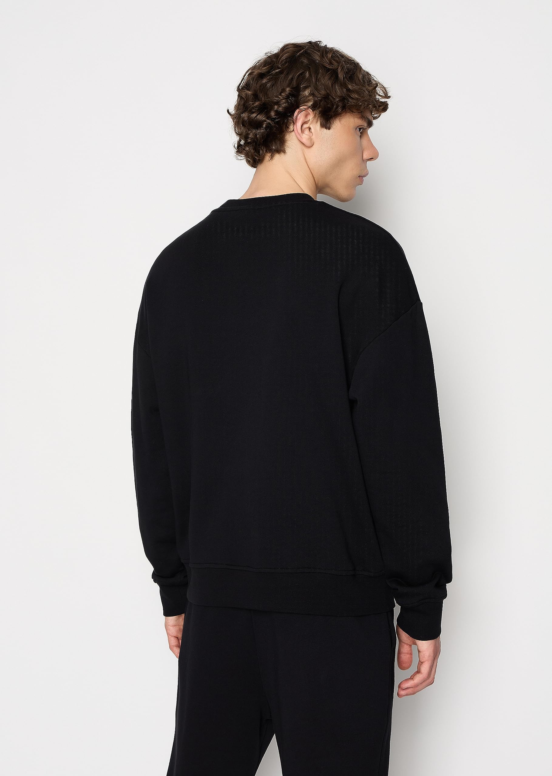 A | X ARMANI EXCHANGE Men's Cotton Fleece Tonal Eagle Logo Pullover Sweatshirt, Black, XL