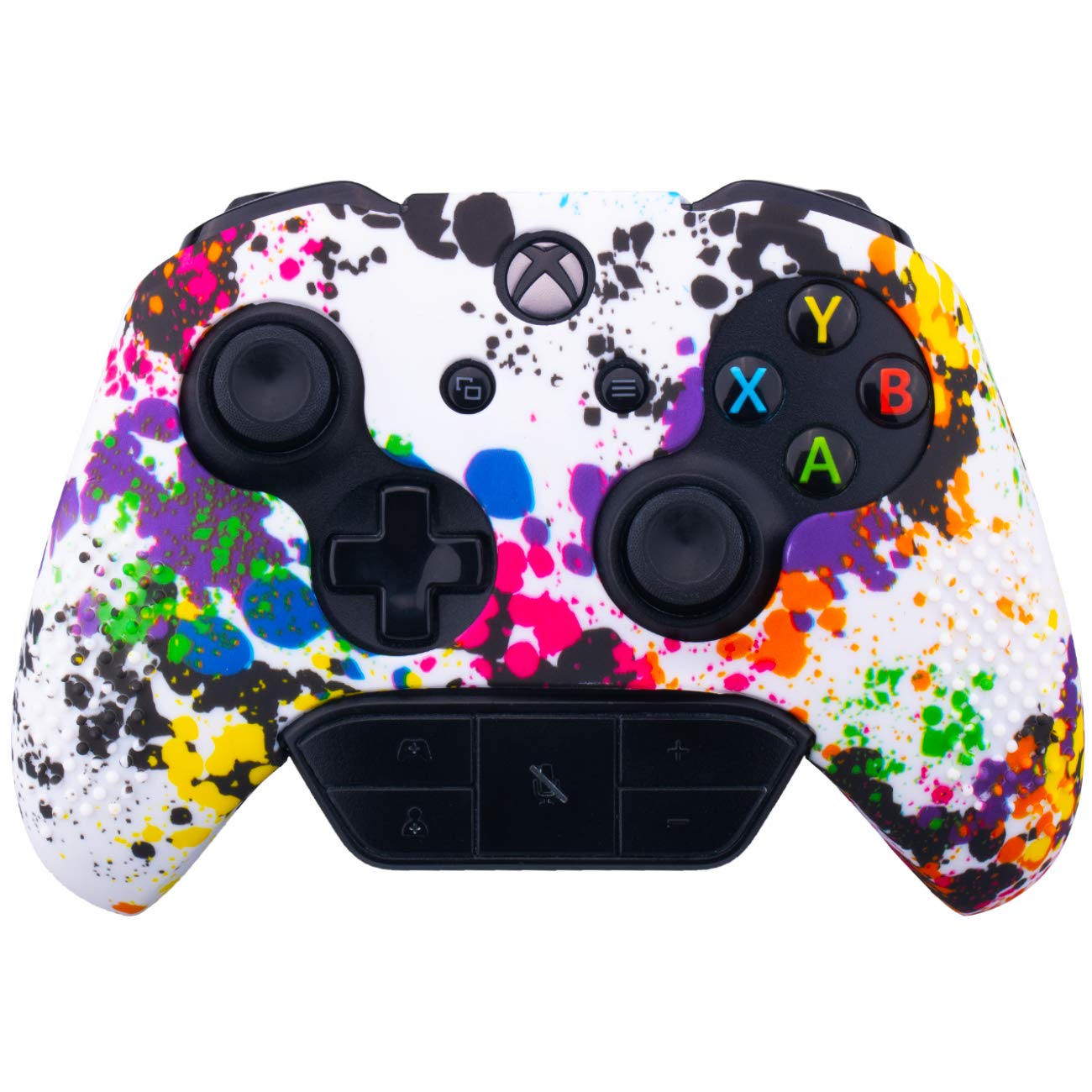 9CDeer Studded Protective Customize Transfer Printing Silicone Cover Skin Sleeve Case + 8 Thumb Grips Analog Caps for Xbox One/S/X Controller Splashing Graffiti Compatible with Official Stereo Headset