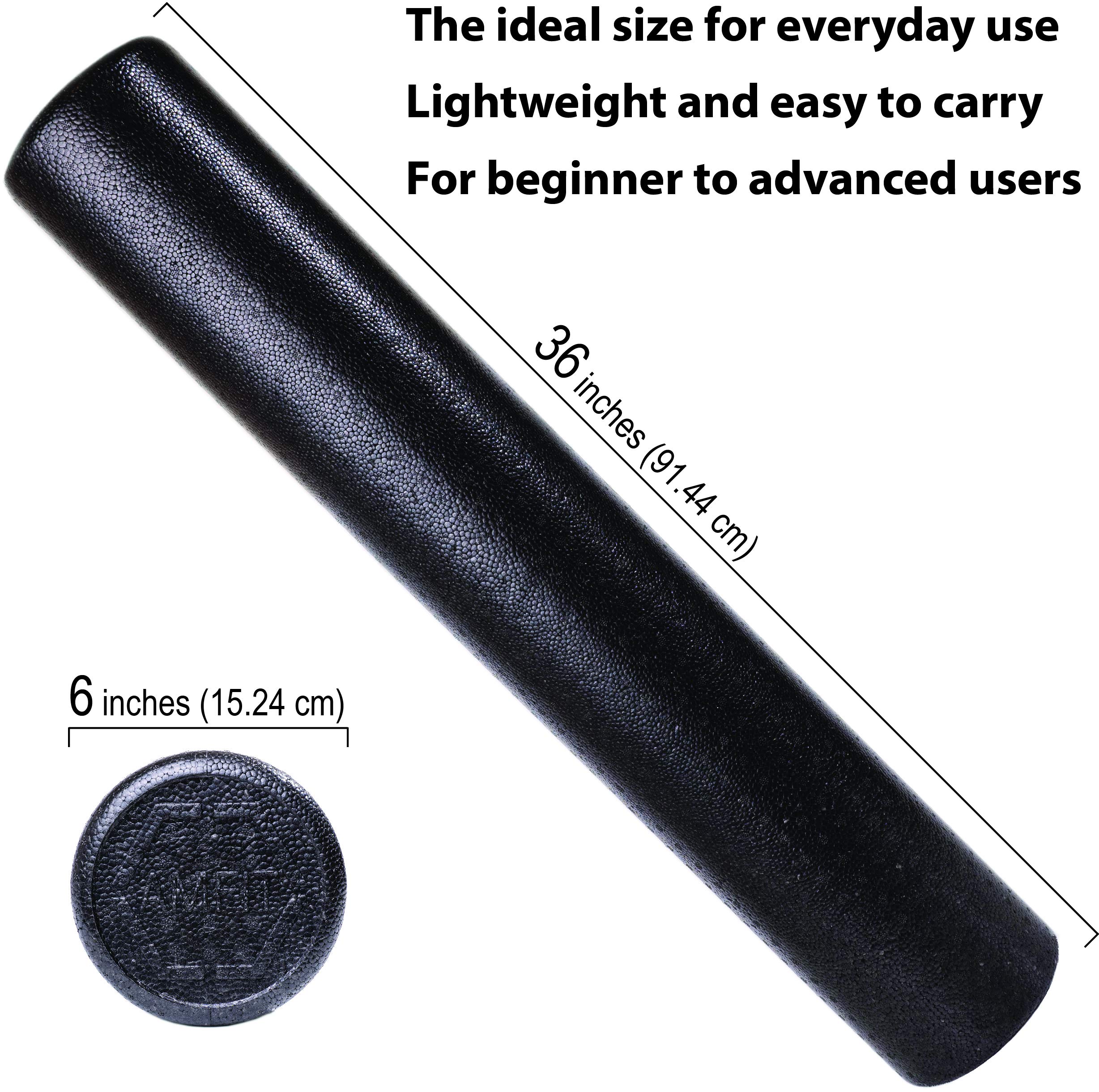 AMFit Foam Roller, High Density Foam Rollers for Muscles, Deep Tissue Massage, Back Pain, Yoga, Trigger Point, Self-Myofascial Release, Physical Therapy & Exercise, Muscle Roller (36 Inch, Black)