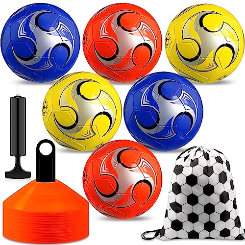 Chitidr Soccer Training Equipment Set Include 6 Size 5 Soccer Ball, 60 Soccer Cones for Drill, 6 Football Carry Bag and Pump for Speed Agility, Fitness Sport for Kid Adult Youth (Multicolor, Stylish)