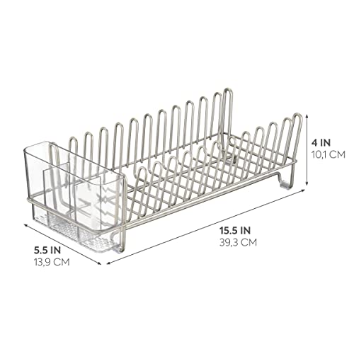 iDesign Metal Dish Drying Rack with Silverware Drainer, The Classico Collection – 12.5" x 5.5" x 4", Satin Silver