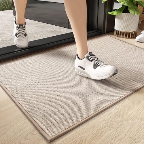 Color&Geometry Door Mat Large Indoor/Outdoor Mat, Front Indoor Rugs for Entryway, Non Slip Washable Absorbent Low-Profile Inside Entry Rug Rug, Khaki, 22/''x31/'' (DLS-Khaki-60x90)