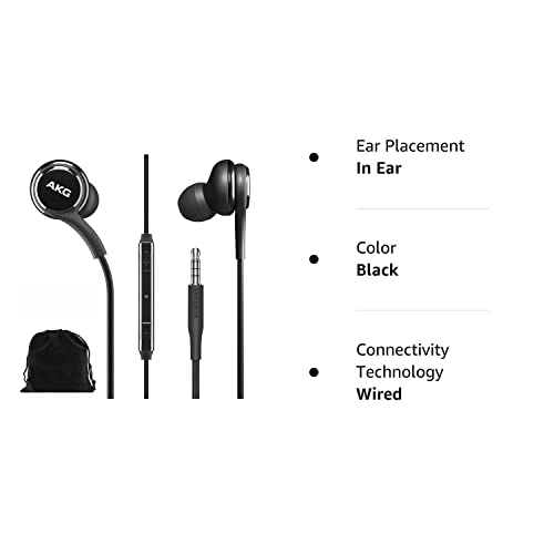 Samsung AKG Earbuds Original 3.5mm in-Ear Earbud Headphones with Remote & Mic for Galaxy A71, A31, Galaxy S10, S10e, Note 10, Note 10+, S10 Plus, S9 - Braided, Includes Velvet Carrying Pouch - Black