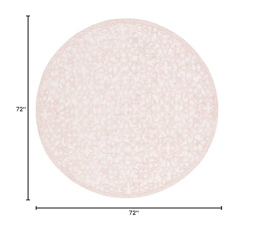 SAFAVIEH Trace Collection Area Rug - 6' Round, Ivory & Pink, Handmade Scroll Wool, Ideal for High Traffic Areas in Living Room, Bedroom (TRC103U)