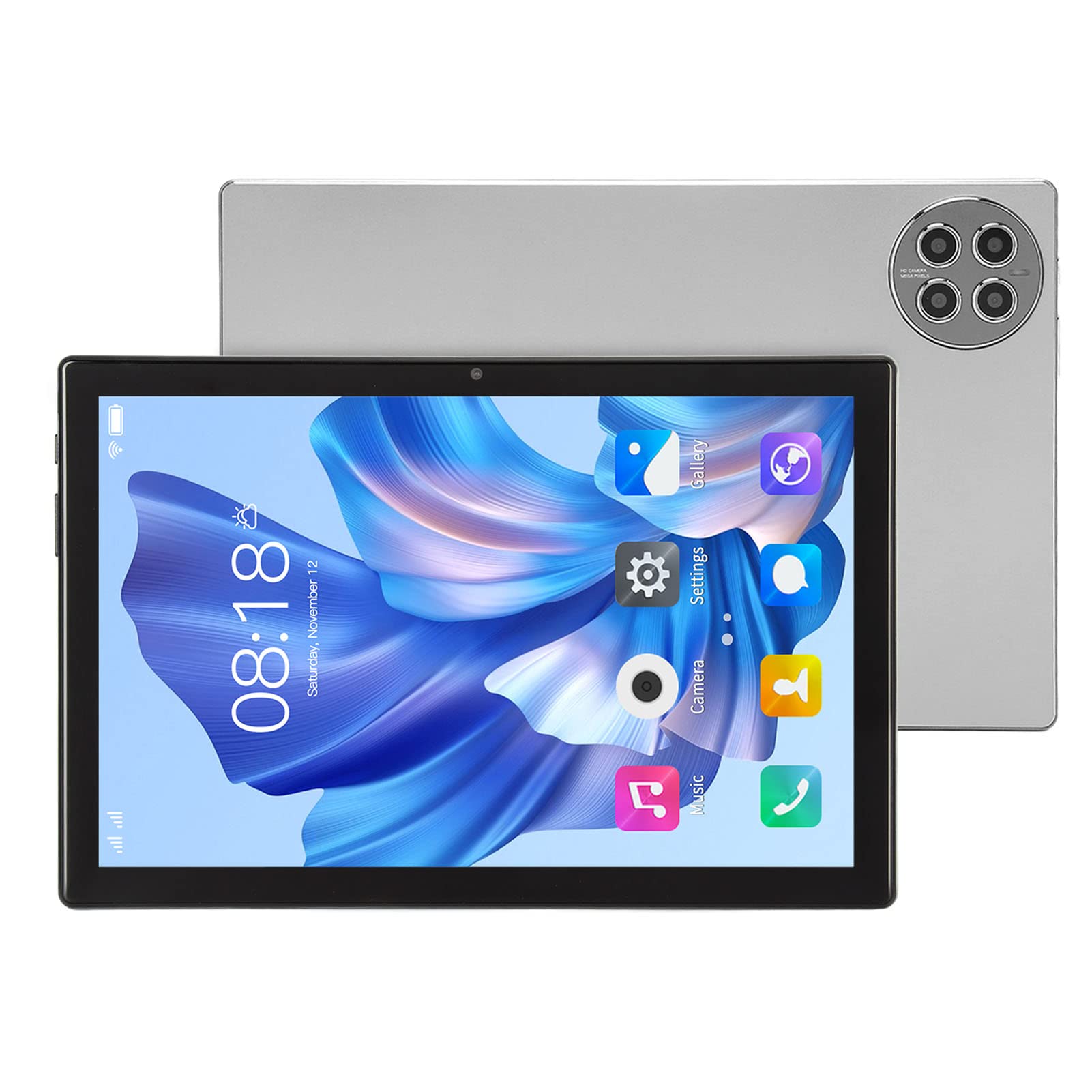 Airshi Smart Tablet, 10in Smart Tablet Octa Core CPU 12GB RAM 256GB ROM Dual Speakers US Plug 100-240V Portable for Office (Gray)
