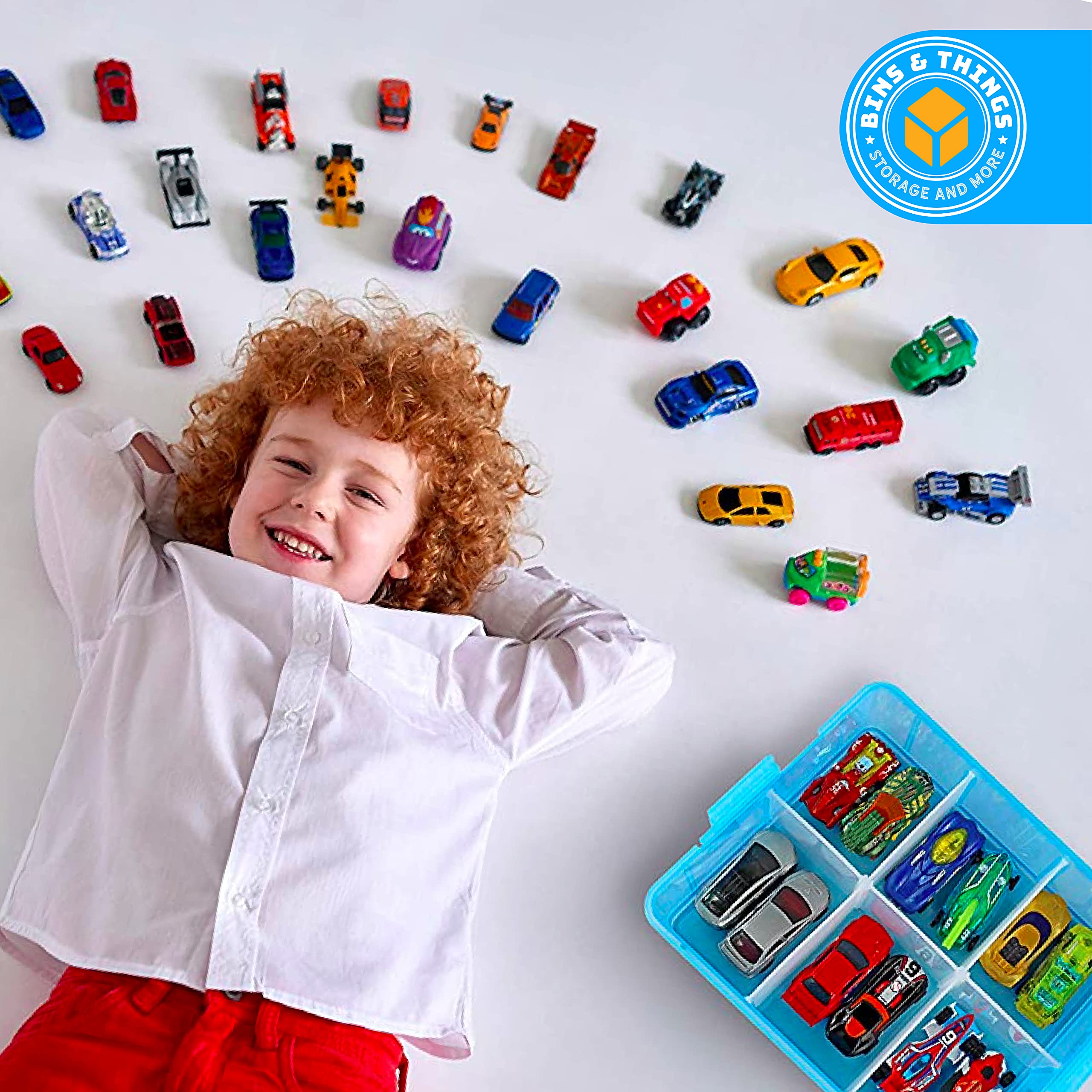 Bins & Things Stackable Toys Organizer Storage Case Compatible with BeyBlade, Hot Wheels, Lego Dimentions or Mini Toy Action Figures - Portable Adjustable Box w/Carrying Handle, Calico Critter