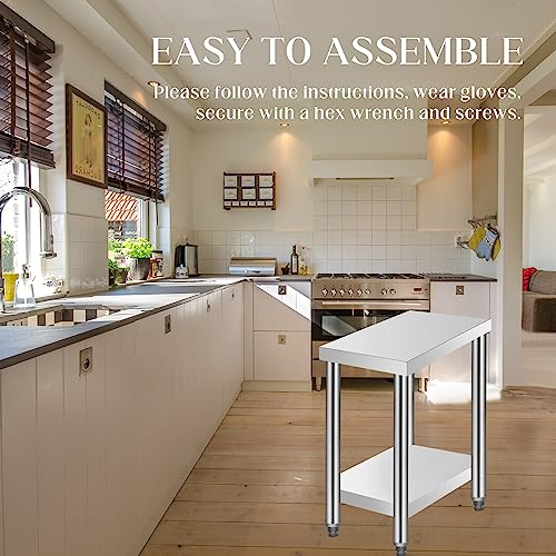 ATMTV Stainless Steel Table for Prep & Work 24x18 Inches, NSF Metal Commercial Kitchen Table with Adjustable Under Shelf and Foot for for Restaurant, Warehouse, Home, Kitchen, Garage