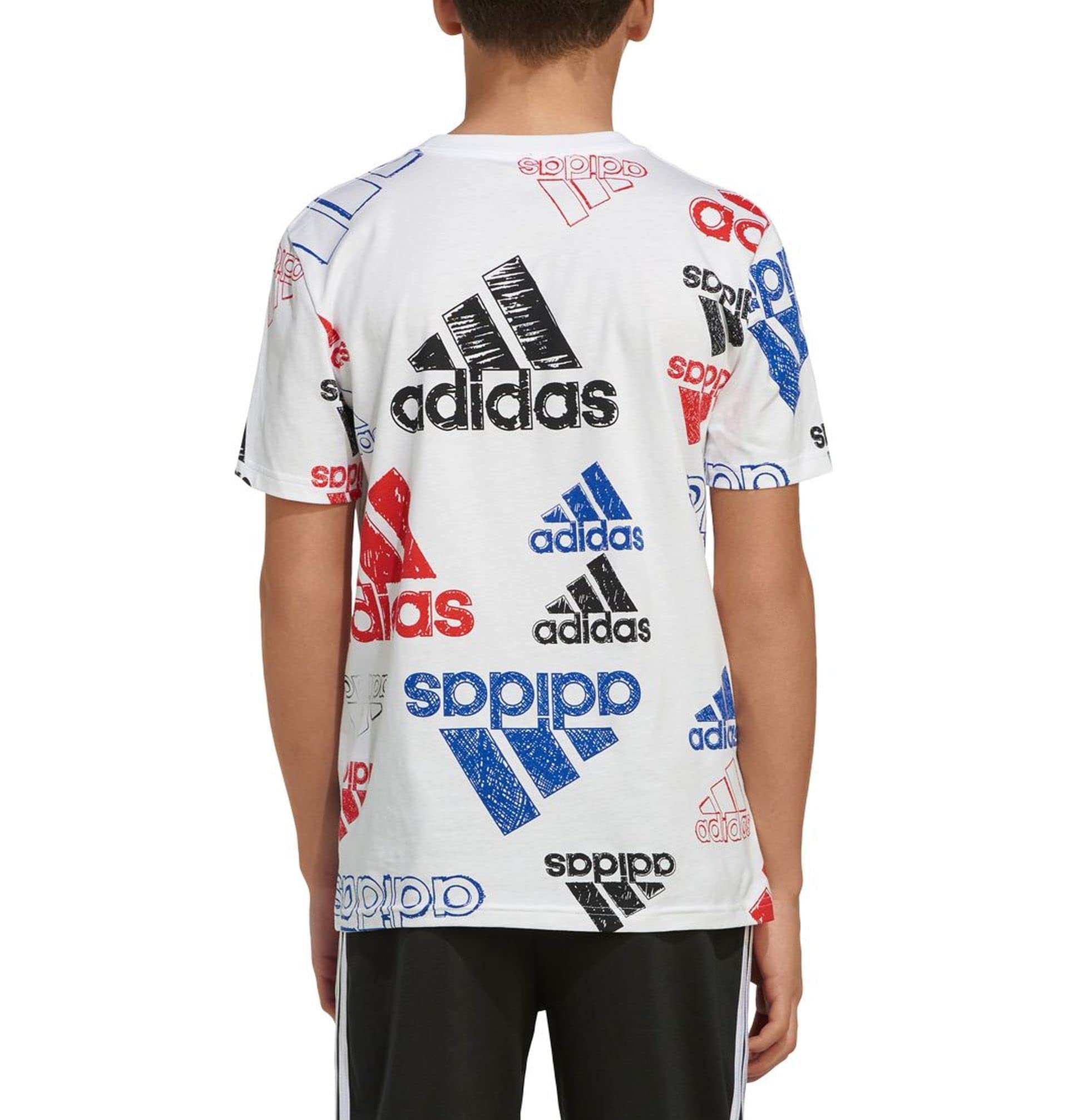 adidas Boys' Brand Love Sketch T-Shirt (Large, White/Multi)