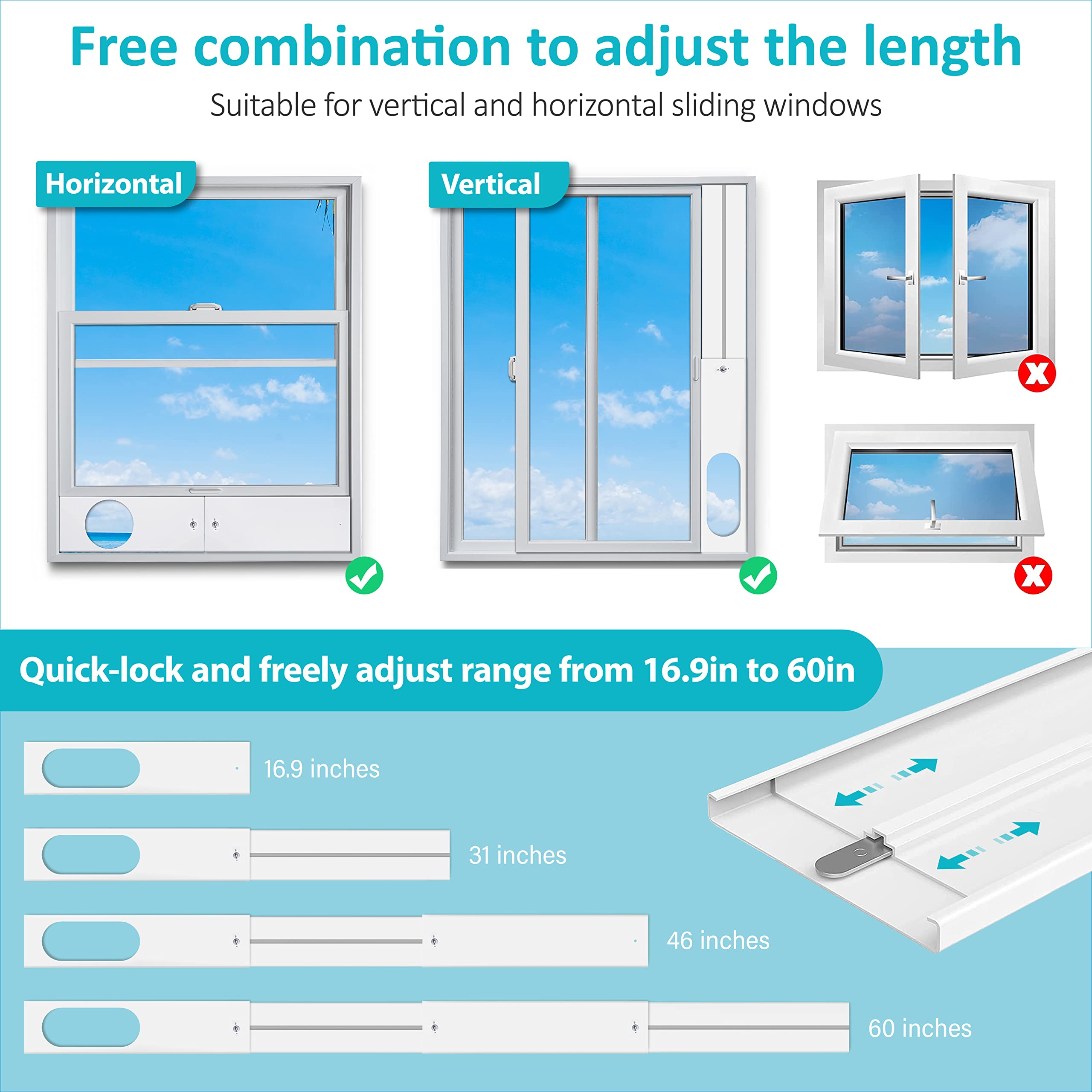 DMHAFFDS 5.1 Inches Upgraded Portable AC Window Kit, Air Conditioner Window Kit for Windows, Not for Doors, Seamless Adjustable Sliding AC Vent Kit for Ducting Exhaust Hose of 5.1 Inches Diameter