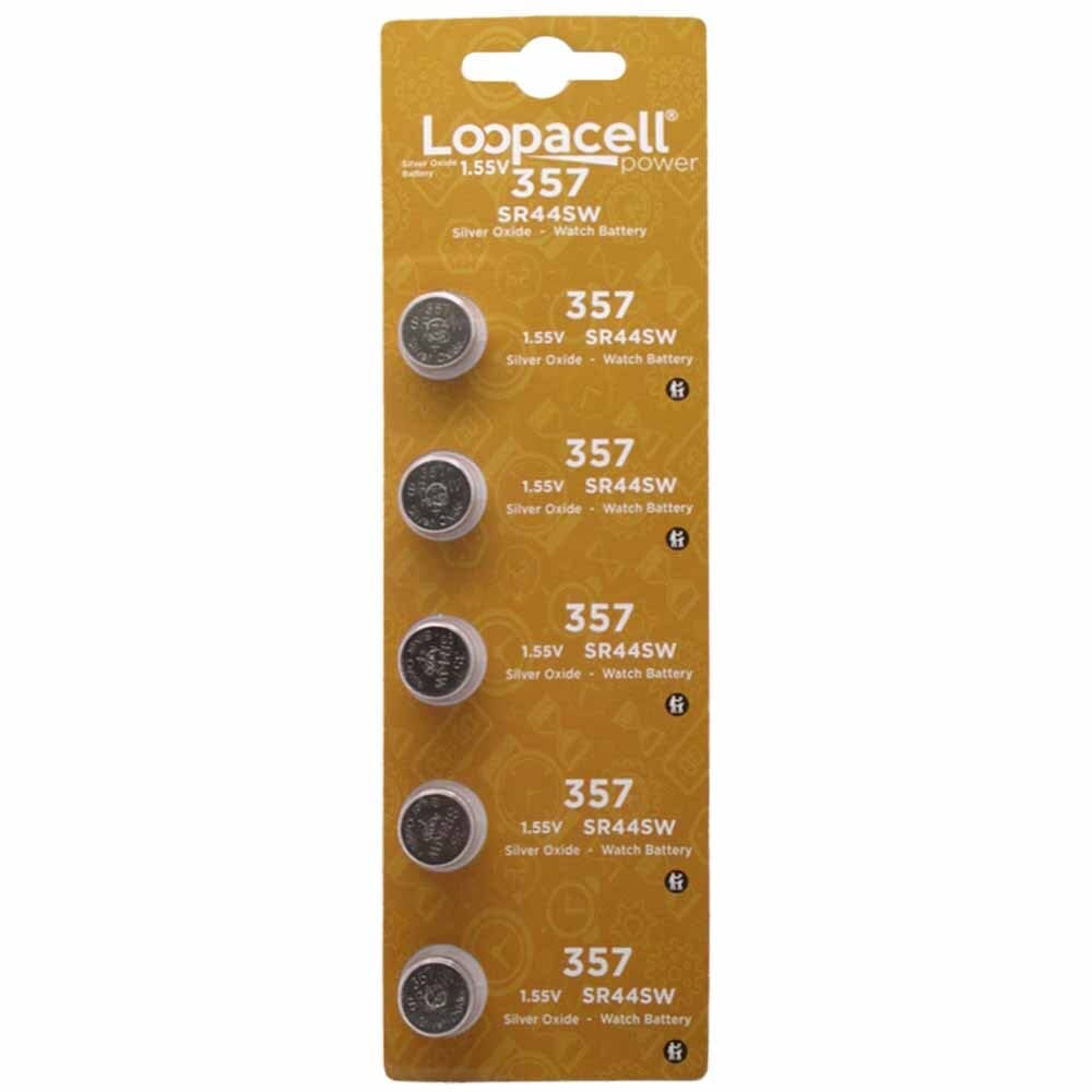 LOOPACELL 357/303 Silver Oxide Batteries (Pack of 5) - 1.55V Long Lasting Coin Cell Battery for Calculators, Lasers, Toys, Small Clocks, Digital Micrometers, Decorations, Holiday Ornaments
