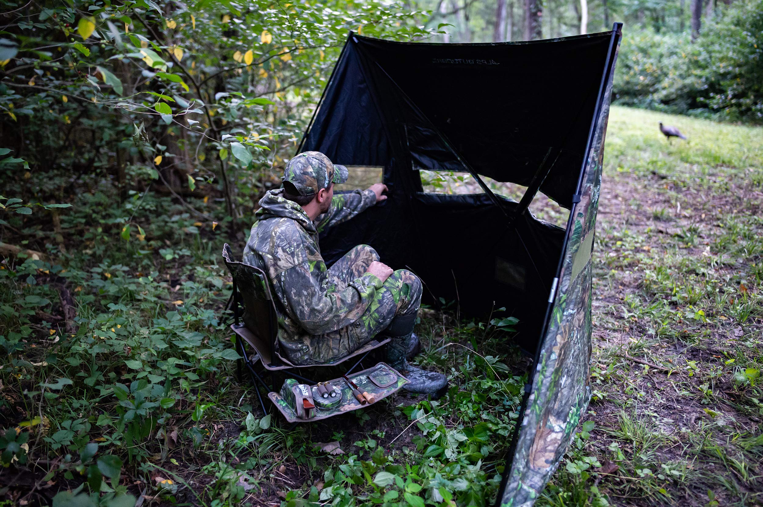 ALPS OutdoorZ Dash Camo Panel Hunting Blind with Hybrid 2 Person Ground Pop Up Design for Quick Deployment, Wide Window, and Interior Mesh Pocket, Mossy Oak Obsession