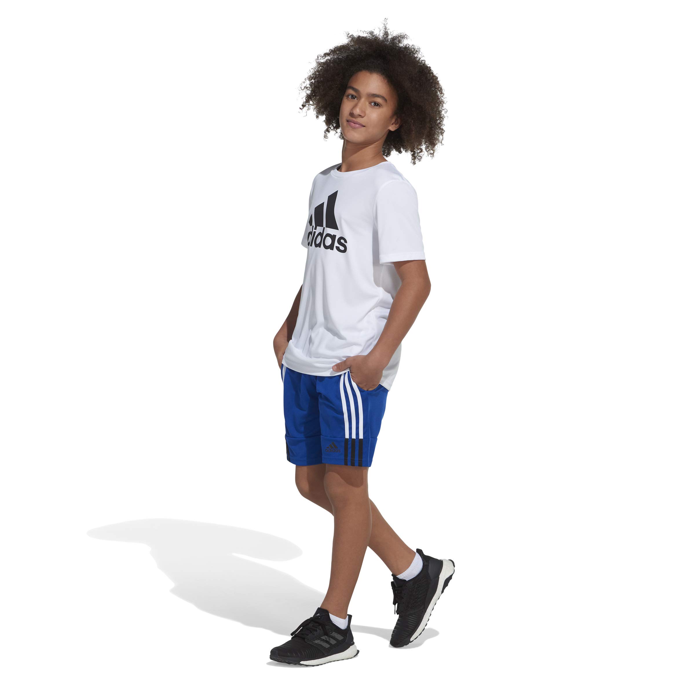 adidas Boys' Clashing 3-Stripes Shorts, Team Royal Blue, Small (8)