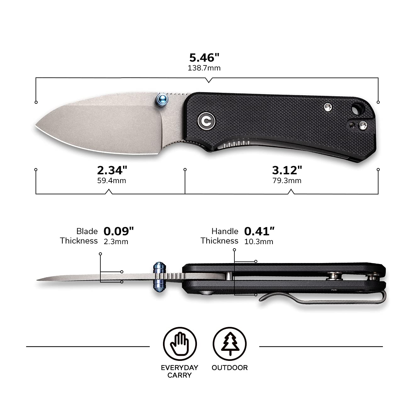 CIVIVI Baby Banter Pocket Folding Knife for EDC, 2.34" Blade Small Knife with Titanium Thumb Stud Opener (Purple)