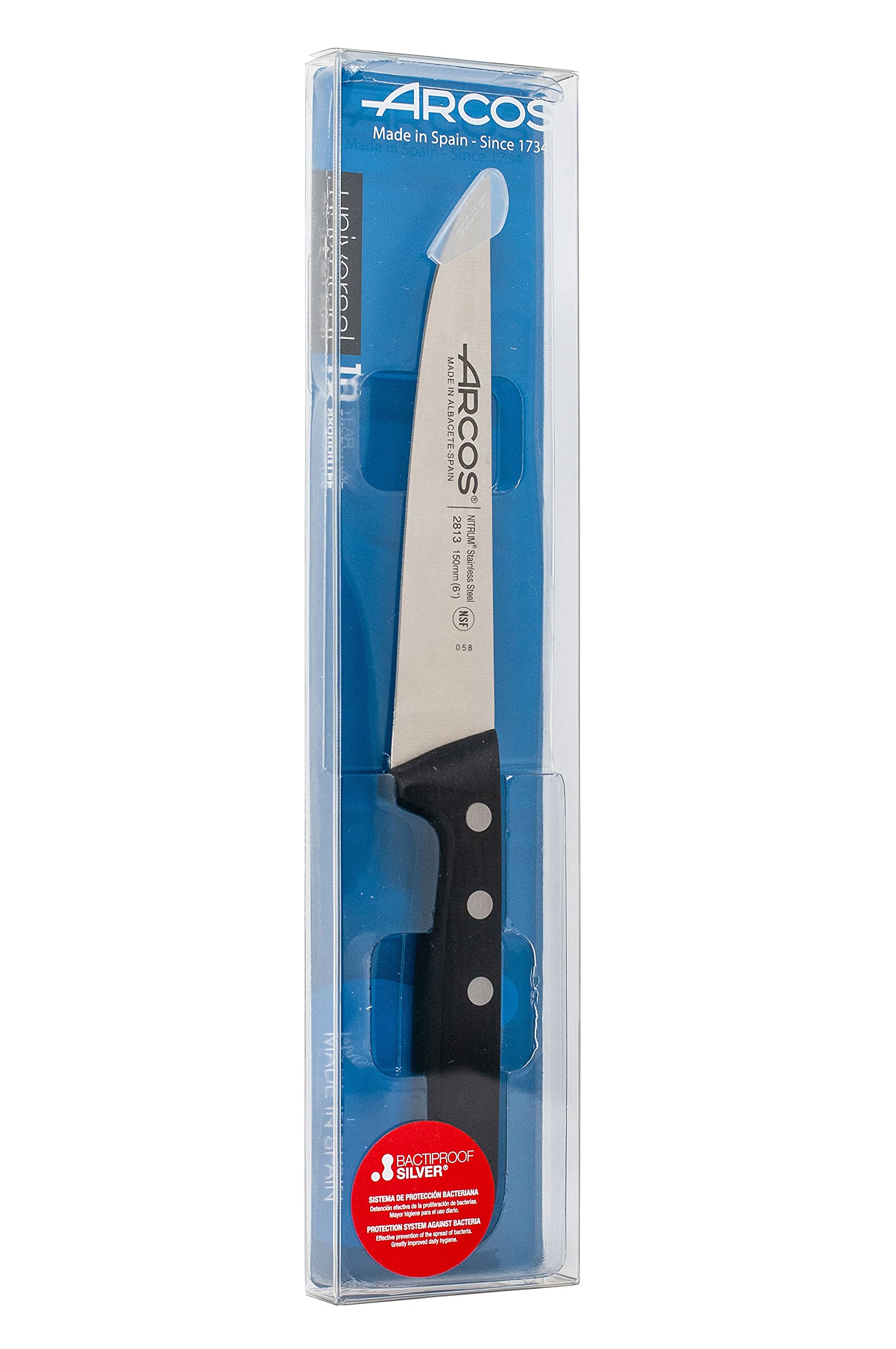 Arcos Kitchen Knife 6 Inch Nitrum Stainless Steel and 150 mm blade. Professional Utilty Knife. Ergonomic Polyoxymethylene POM Handle. Series Universal. Color Black