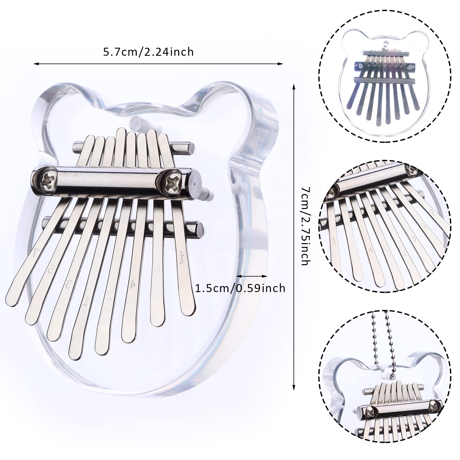 8 Keys Kalimba Thumb Piano, Mini Bear Shaped Acrylic Thumb Piano Portable Kalimba Finger Instrument Gift for Kids Adults Beginners