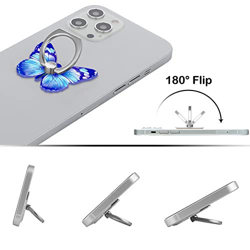 BF2JK Cell Phone Butterfly Finger Ring Holder 360 Degree Rotation Metal Ring Grip for iPhone Samsung Galaxy All Smartphone Mobile Cute Accessories(Blue Dark Blue)
