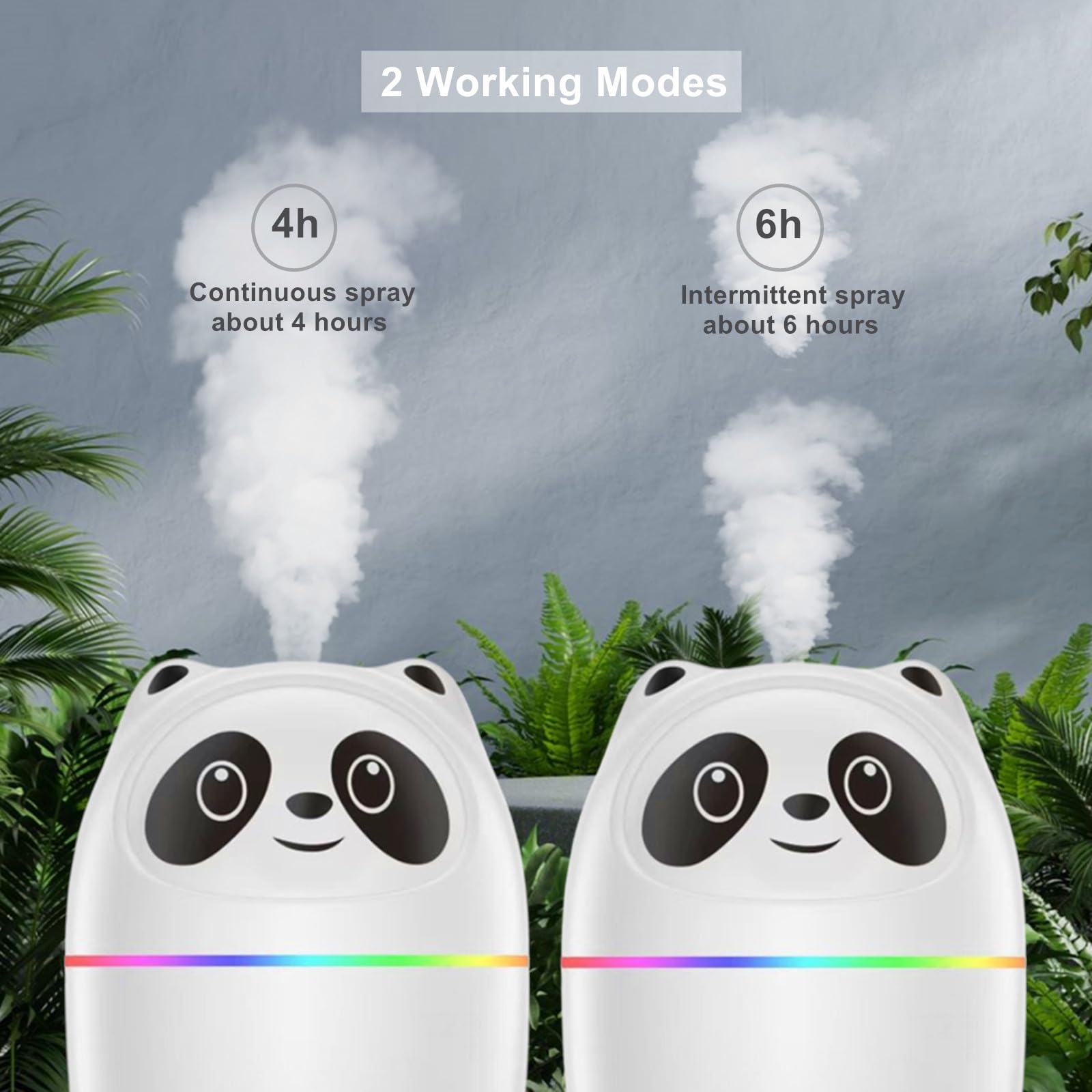 Noiseless Air Mini Humidifier, Personal Desk Humidifier Small 220ml, Cute Panda,7 Color Night Light, Auto Shut Off, Cool Mist, Easy Clean,for Plants Travel Office Bedroom Plants