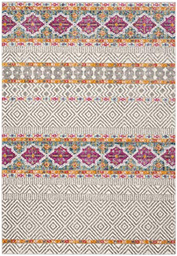 SAFAVIEH Madison Collection 9' x 12' GreyIvory MAD614F Colorful Boho Chic Non-Shedding Living Room Bedroom Dining Home Office Area Rug
