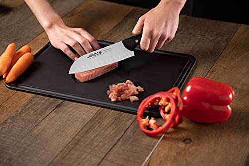 ARCOS Santoku Knife 7 Inch Nitrum Stainless Steel. Japanese Kitchen Knife for Fish, Meat and Vegetables. Ergonomic Polyoxymethylene POM Handle and 170 mm blade. Multi-use. Series Maitre. Color Black