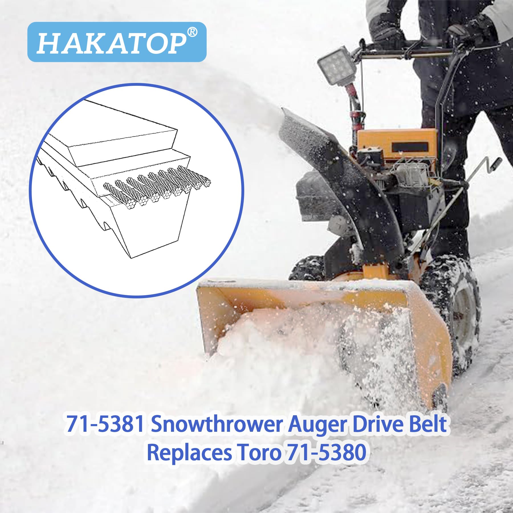 71-5381 Snowthrower Auger Drive Belt Replaces Toro 71-5380, Murray 37X132, 760928MA (3/8" X35")