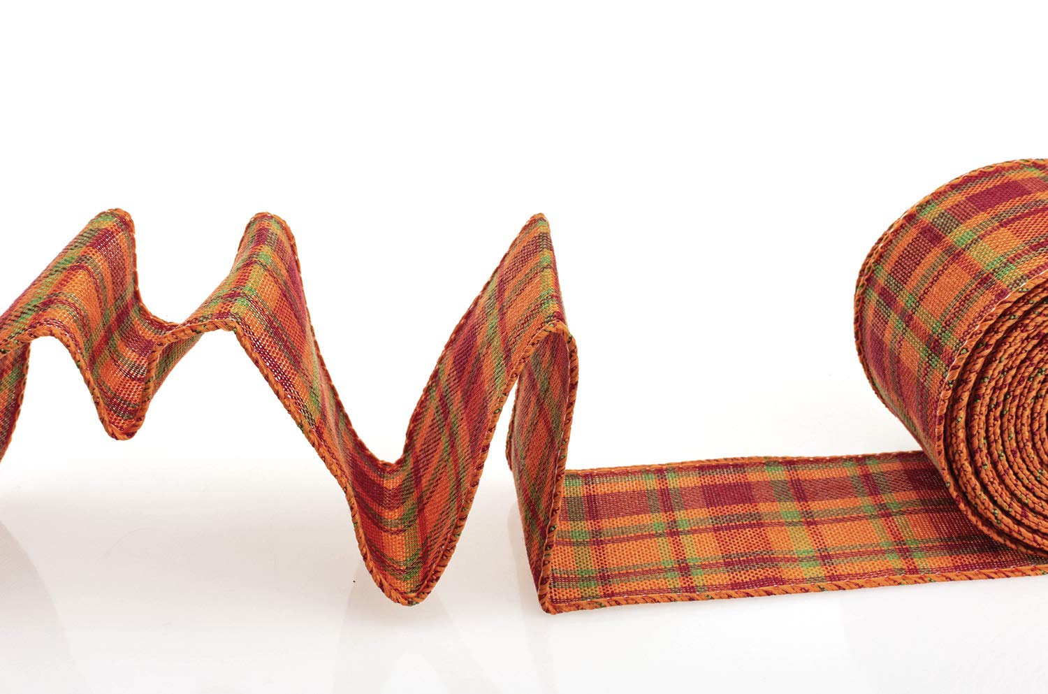 ATRBB Orange/Red/Green Buffalo Plaid Ribbon Wired Edge Gingham Ribbon for Thanksgiving Decoration and Bows Craft,10 Yards by 2.48 Inches (Style 6)