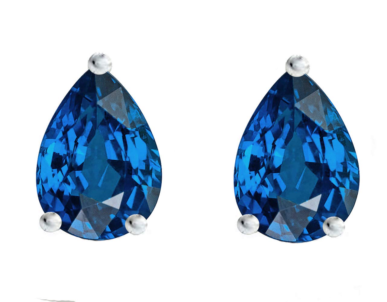 925 Sterling Silver Tear Drop Pear Shape Simulated Sapphire CZ Stud Earrings 4.00 C.T.W