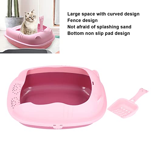 Open Top Cat Litter Box with Scoop,Kitty Litter Pan Prevent Sand Leakage,Waterproof Sifting Box for Small Cats,Durable Removable,for Cats Dogs Small Pets(Pink)