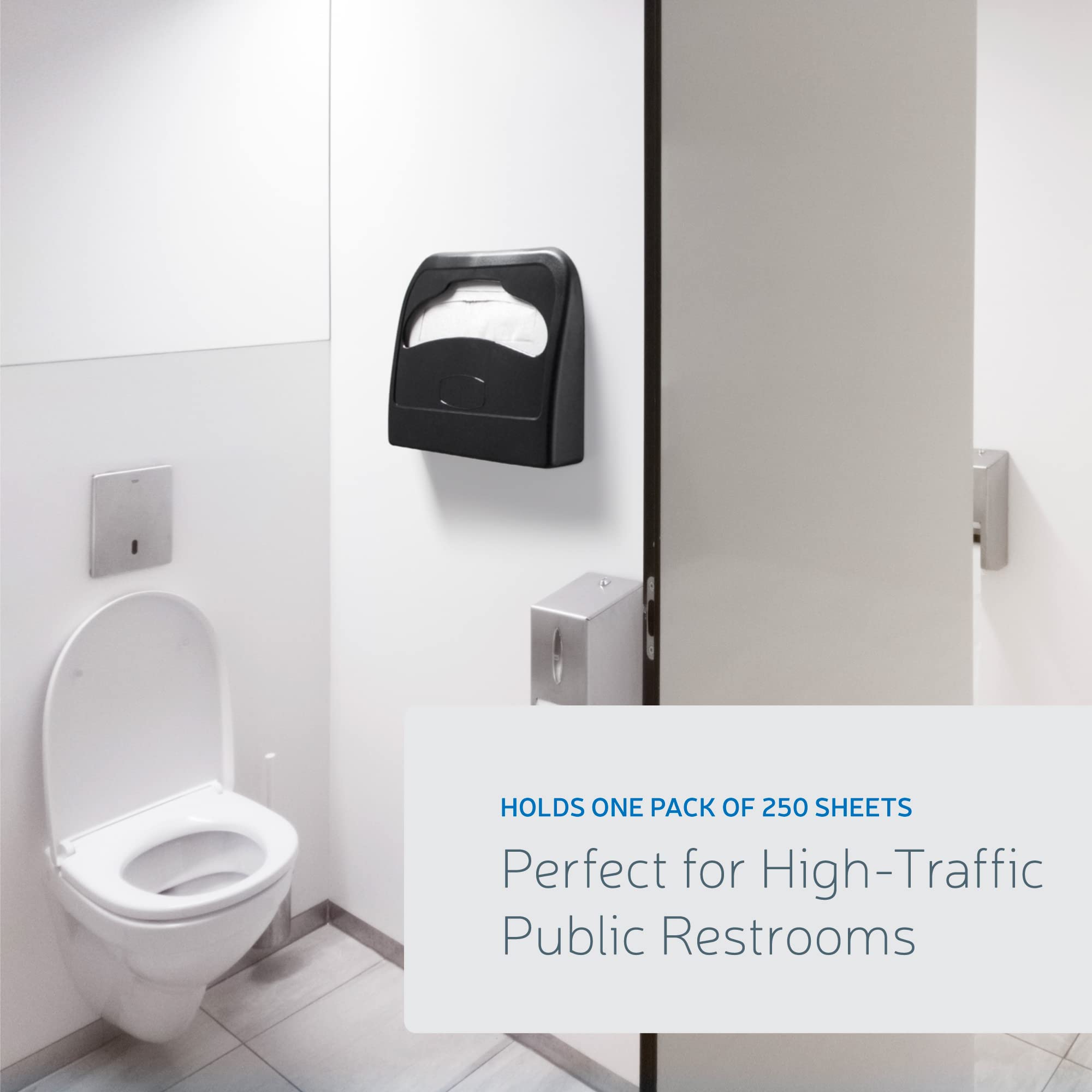 EZbrnd Wall Mount Half-Fold Toilet Seat Cover Dispenser for Commercial/Washroom/Office, Seat Cover Paper Sold Separately, Black, 3100B-EZ