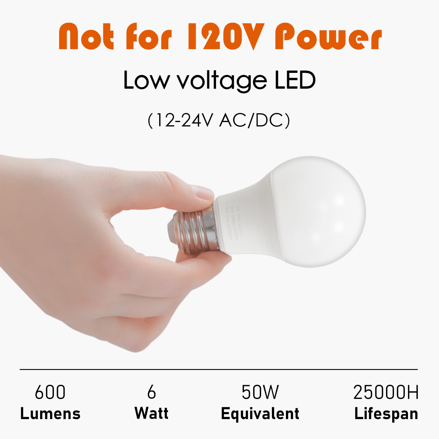 Maelsrlg 12V LED Bulb 6W(50W Equivalent), Warm White 3000K, 12V-24V AC/DC, 600 Lumens, Non-Dimmable, A19 12V DC LED Light Bulbs, E26 Base, Pack of 6