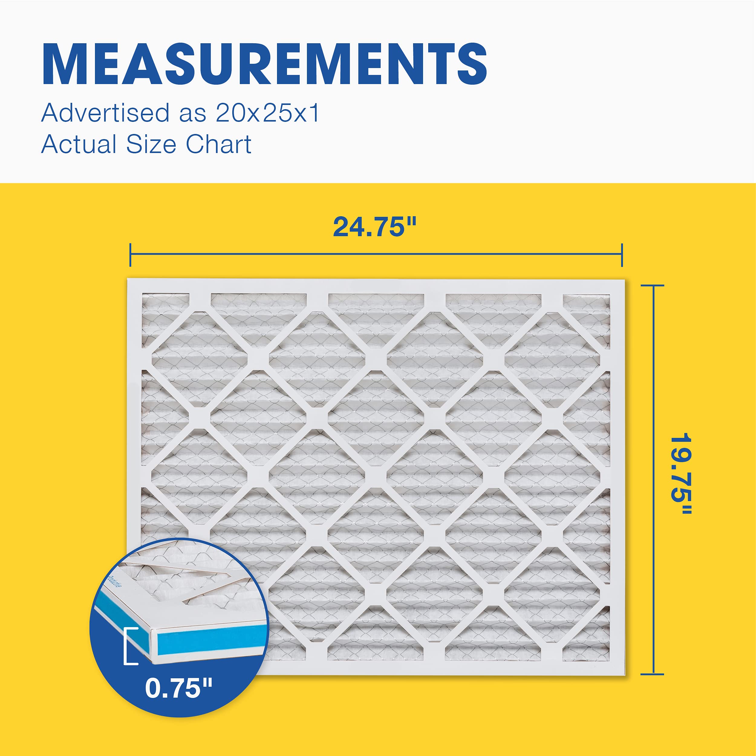 Aerostar 20x25x1 MERV 11 Pleated, AC Furnace Air Filter, 6 Pack (Actual Size: 19 3/4"x 24 3/4" x 3/4")