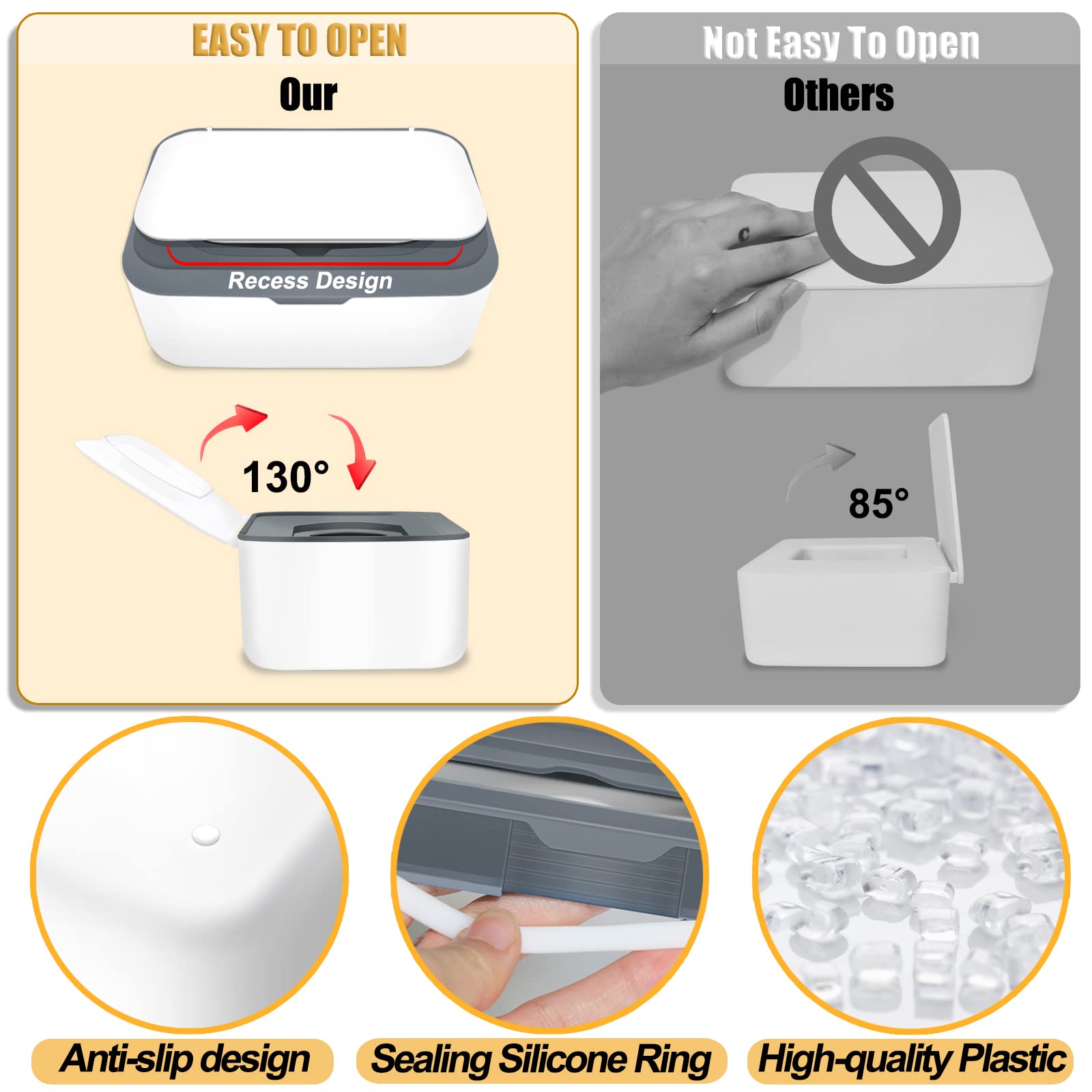 Baby Wipes Dispenser, Wipe Holder with 2 Pcs Portable Travel Wipes Container, Refillable Diaper Wipes Pouch with Lids and Sealing Design, Flushable Bathroom Storage Case Box