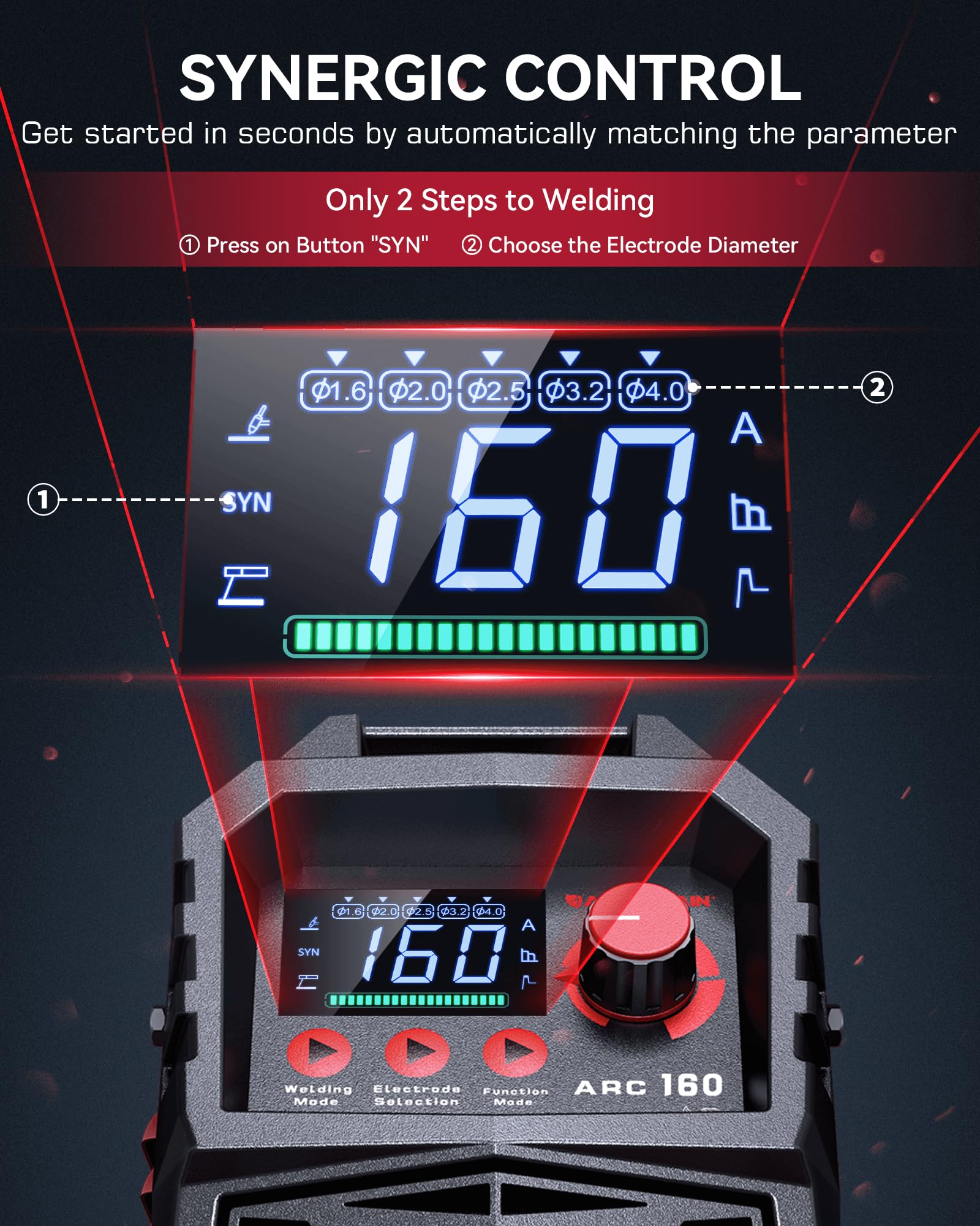 ARCCAPTAIN 110V/220V Stick Welder, [Large LED Display] 160Amp ARC Welding Machine with Synergic Control, IGBT Inverter Portable MMA Welder Machine with Lift Tig Hot Start, Arc force and Anti-Stick