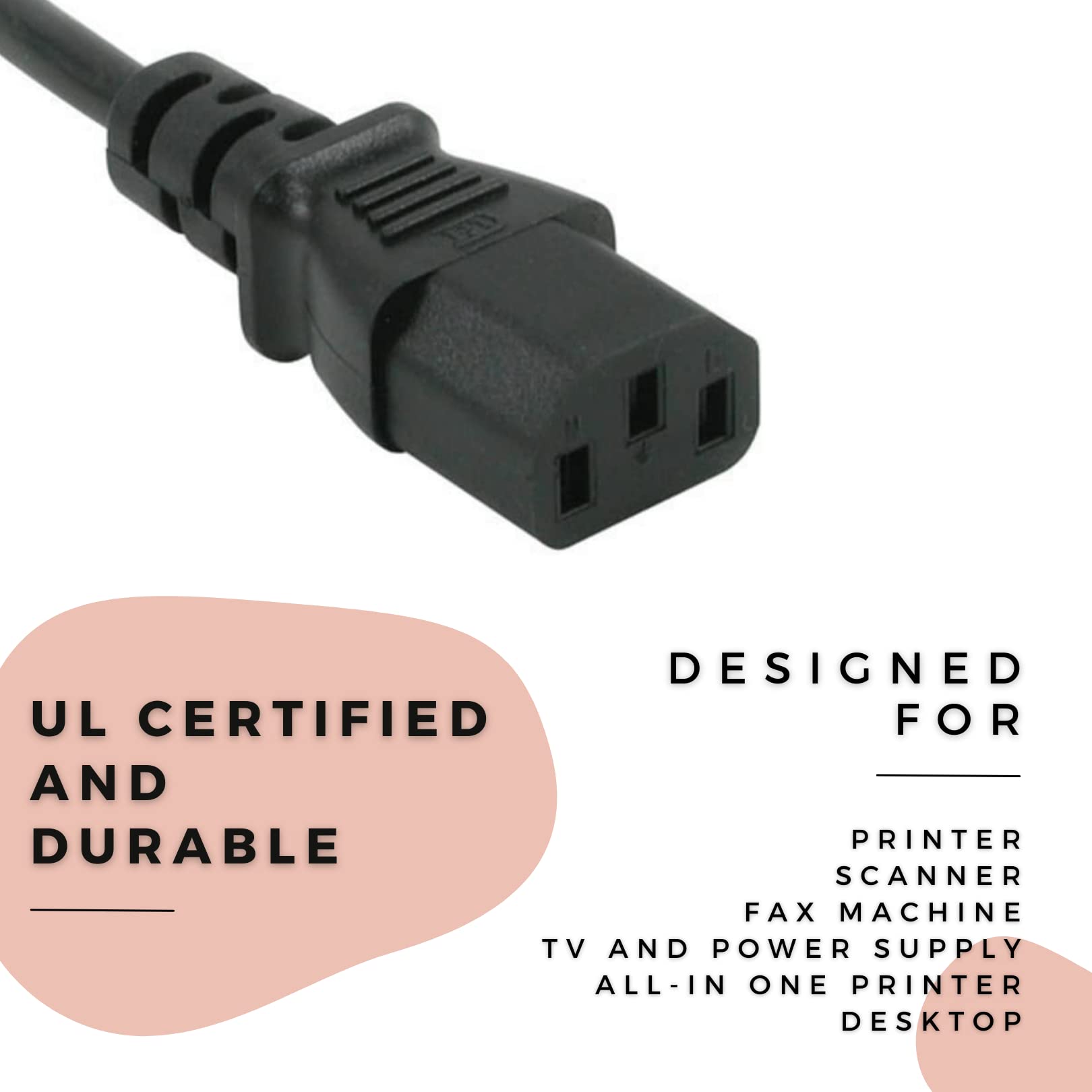 DIGITMON 3 Prong Universal Printer AC Power Cord for Brothers HL-L3270CDW Laser Printer (6 Feet, Black)